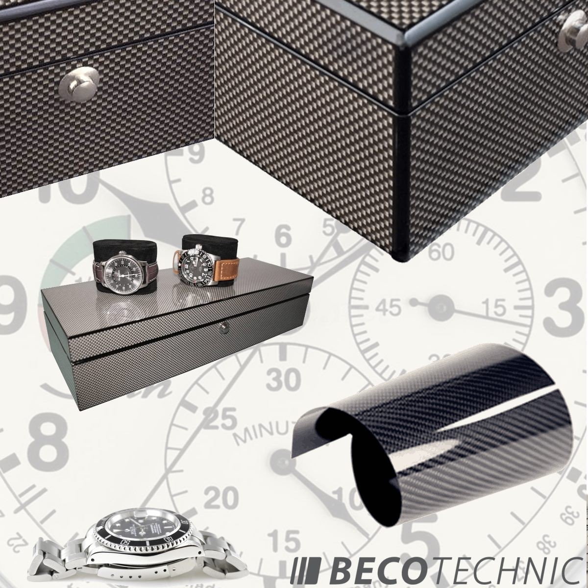 Uhrenbox Cool Carbon Beco Technic für 5 große Uhren