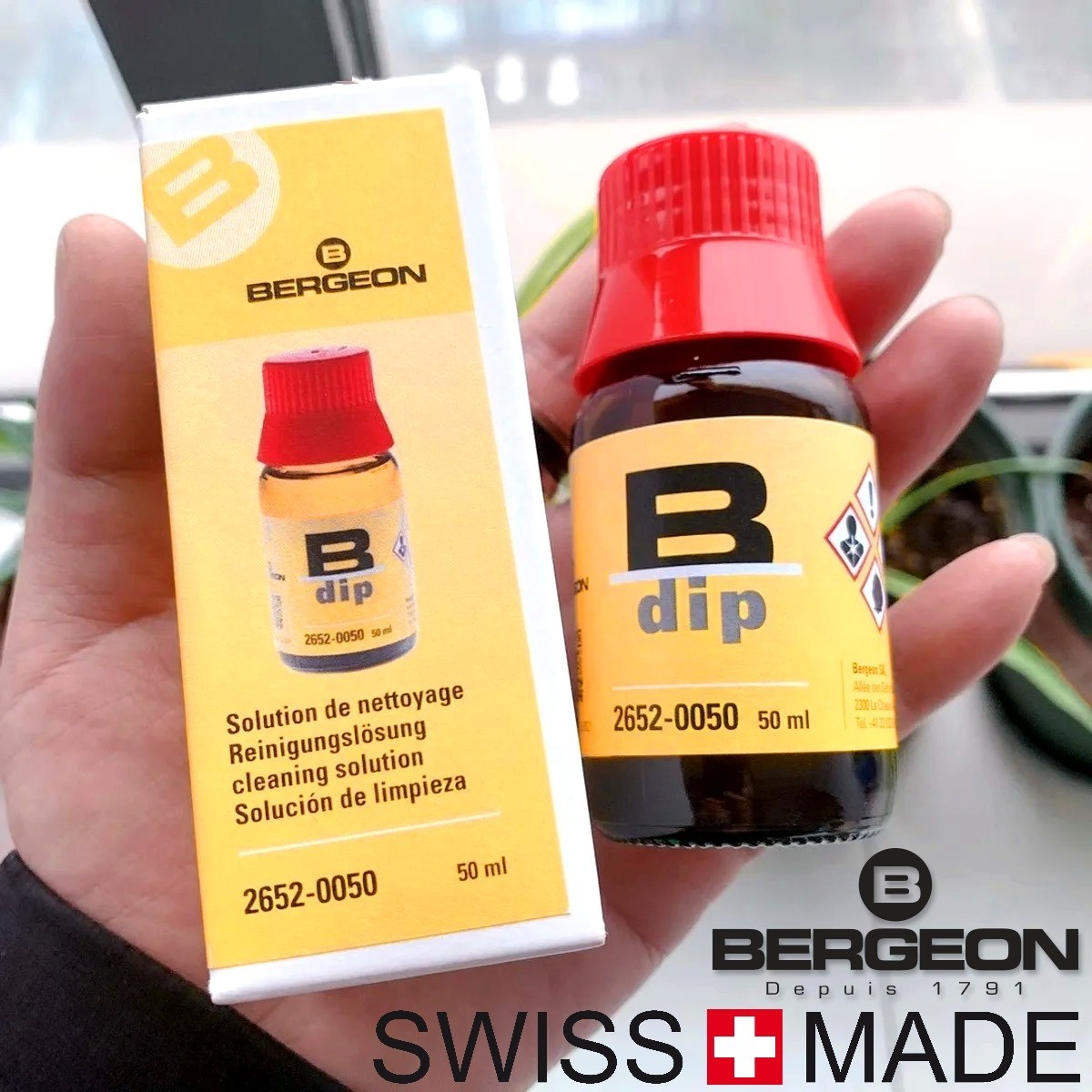Solução de limpeza Bergeon B-DIP 2652 one dip para peças de relógio