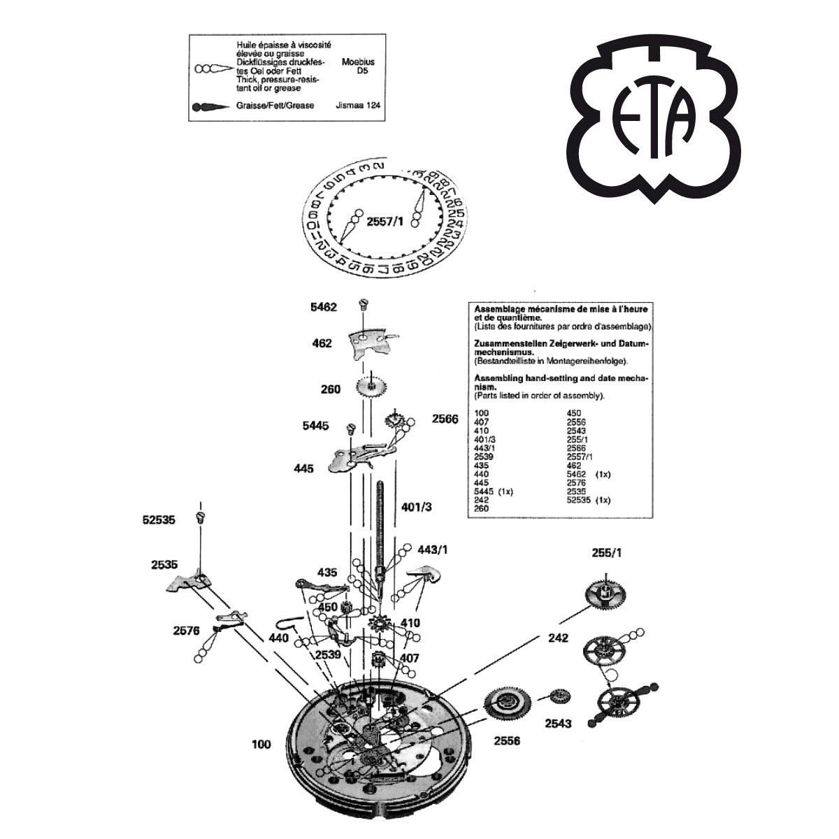 Mecanismo relógio ETA 2681 corda automática - comprar movimentos ...