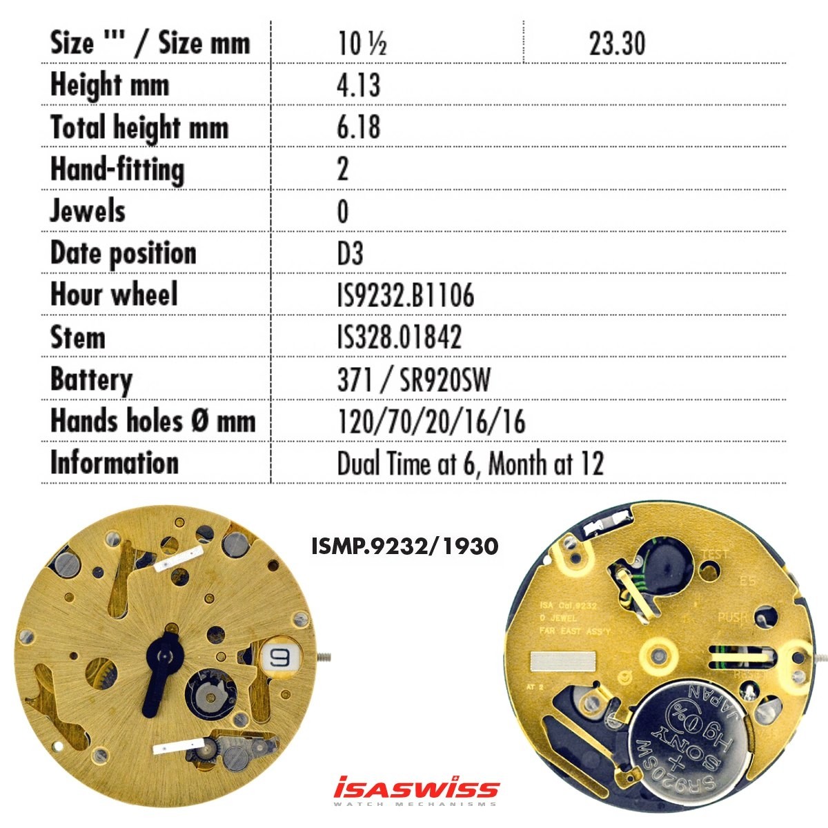 ISASWISS 9232.1930 movimento mecanismo de quartzo - Comprar um ...