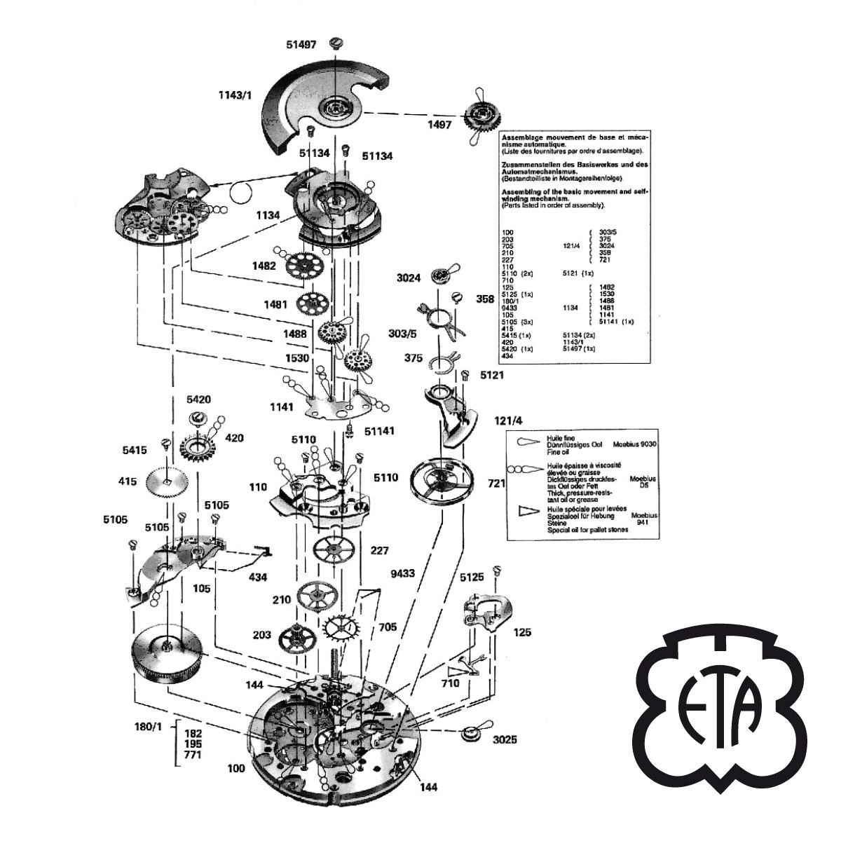 Mecanismo relógio ETA 2681 corda automática - comprar movimentos ...